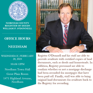 Register O’Donnell to Brings the Registry of Deeds Directly to Needham ...